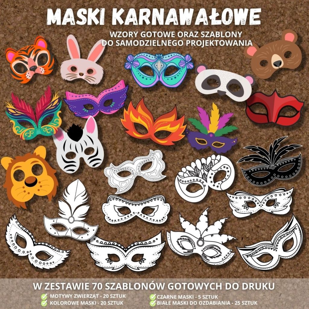 MASKI KARNAWAŁOWE do druku PDF (70 wzorów!) - 2026