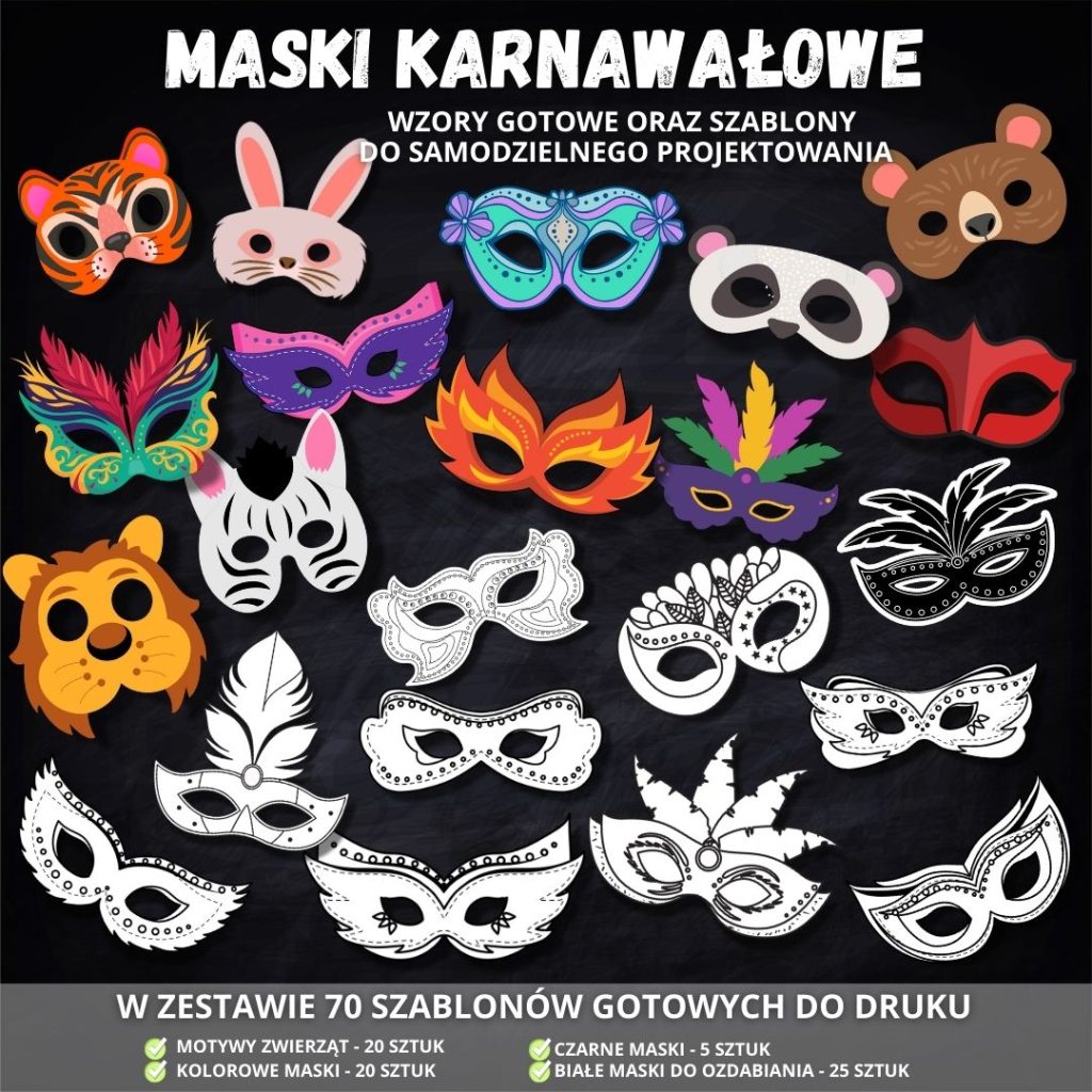MASKI KARNAWAŁOWE do druku PDF (70 wzorów!) - 2026