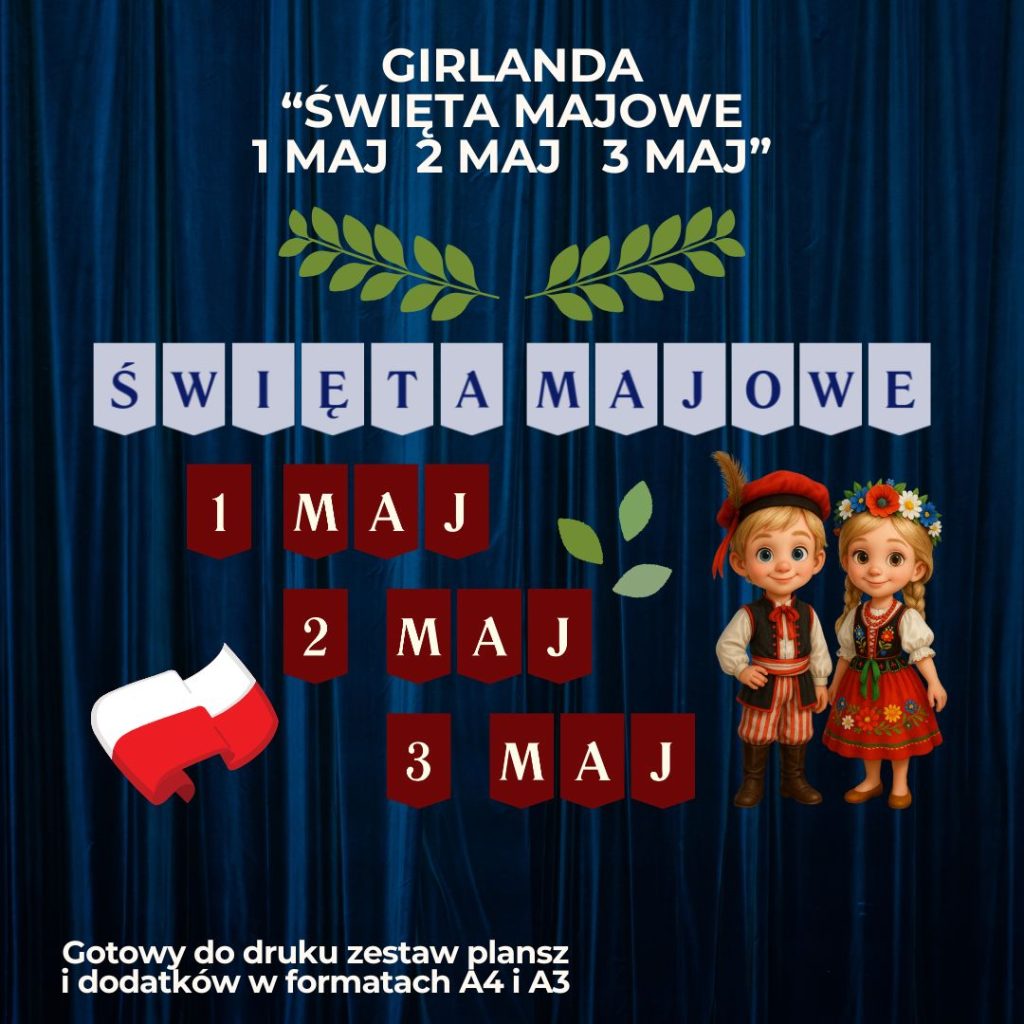Napis: Święta Majowe 1 maj, 2 maj, 3 maj - PDF do druku (2) - 2026