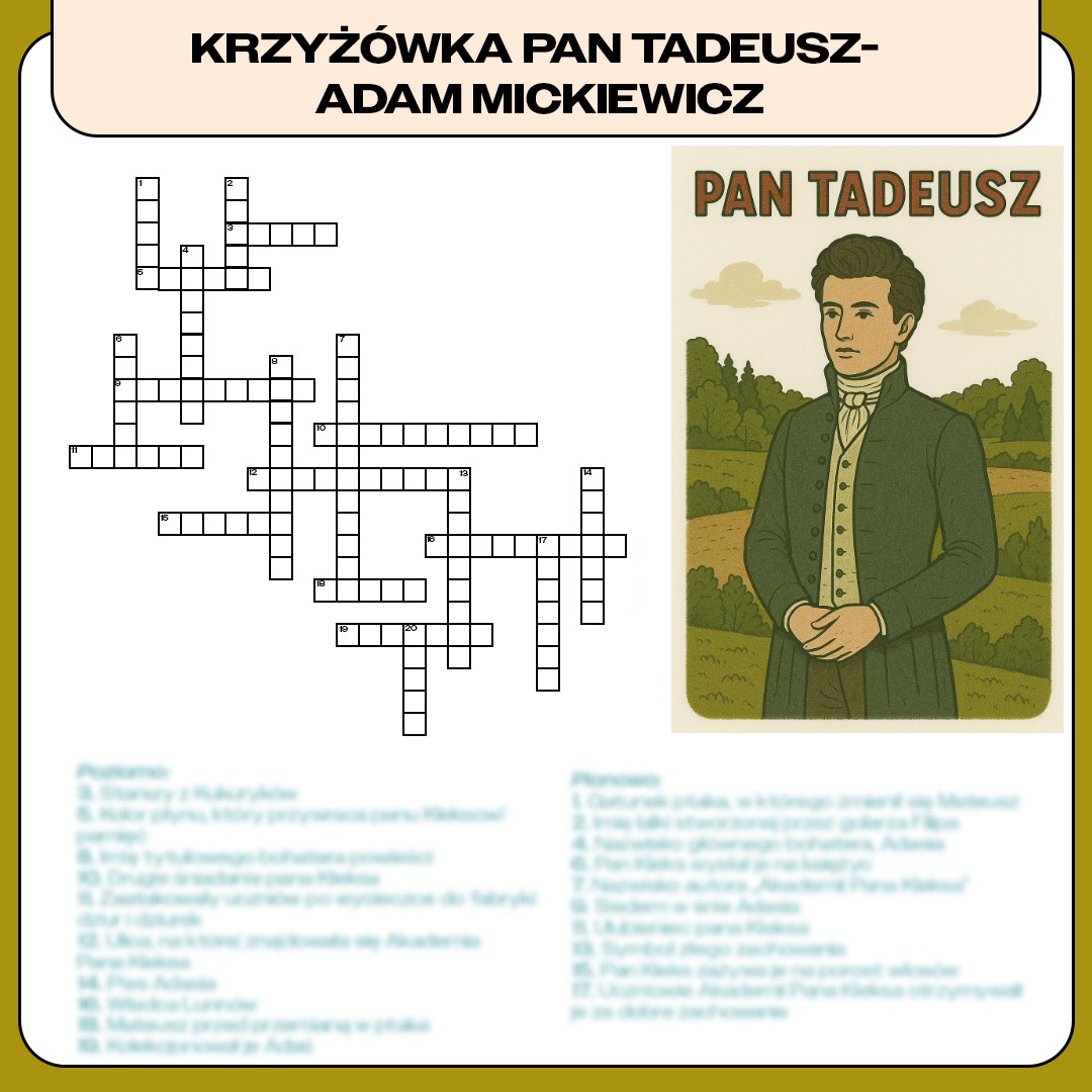 Krzyżówka: "Pan Tadeusz" - 19 haseł! - 2026