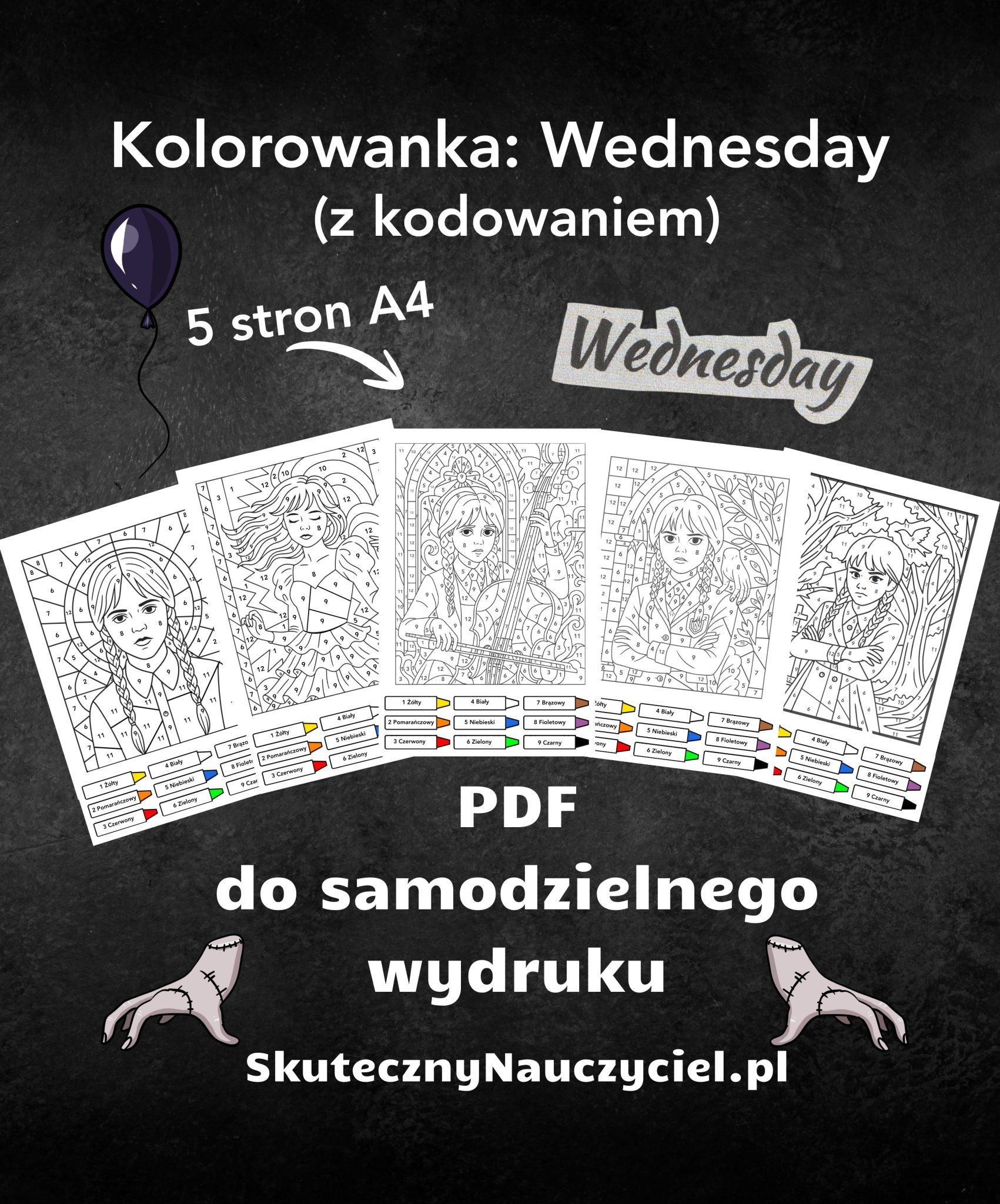 Kolorowanka: WEDNESDAY (z kodowaniem) – 5 sztuk A4 - 2026